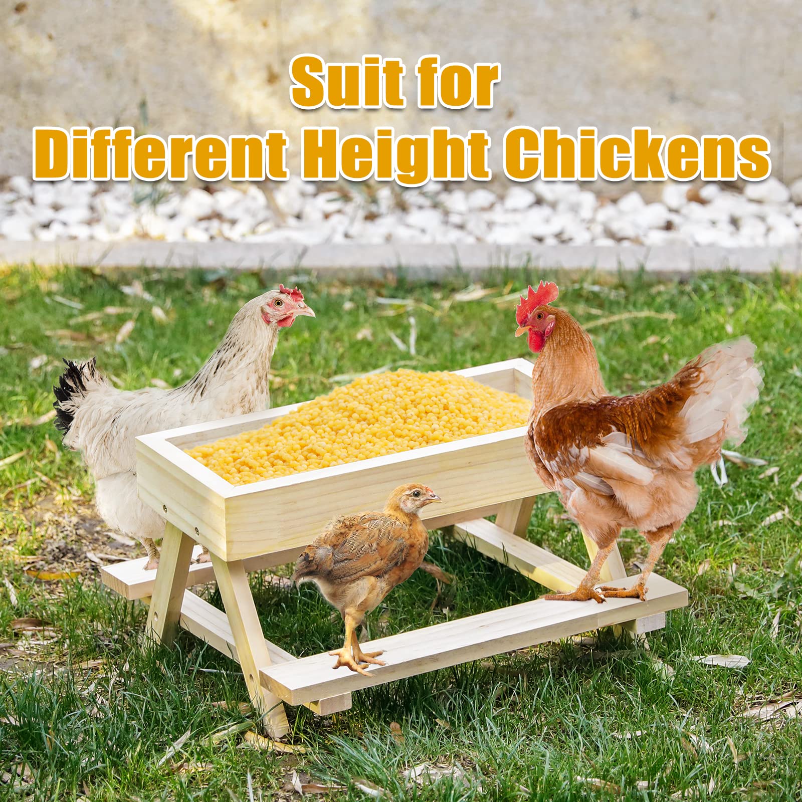 Solution4Patio Chickenic Table Handmade Wooden Picnic Table Chicken Feeder, Duck Feeder, Mesh Bottom, Easy to Clean and Fill, 15.7" W x 14.9" D x 8.6" H, Functional and Funny, Garden Gift, B807A00