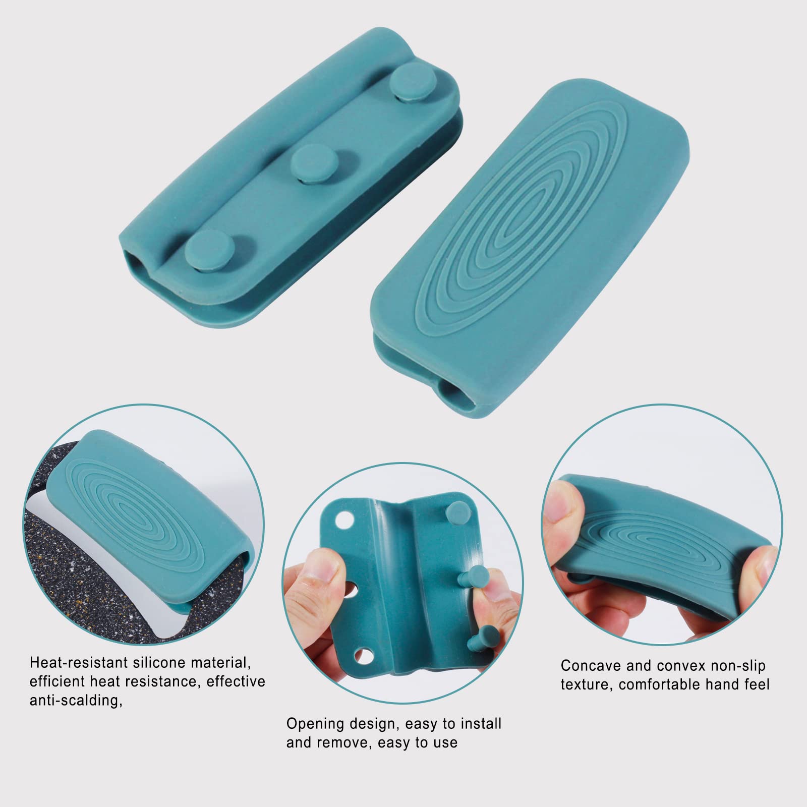 Silicone Pot Handle Sleeve, 6 Pcs Cast Iron Handle Cover, Anti-Slip Silicone Skillet Handle Cover with Buckle, for Frying Cast Iron Skillet Pan, Reusable (3 Colors)