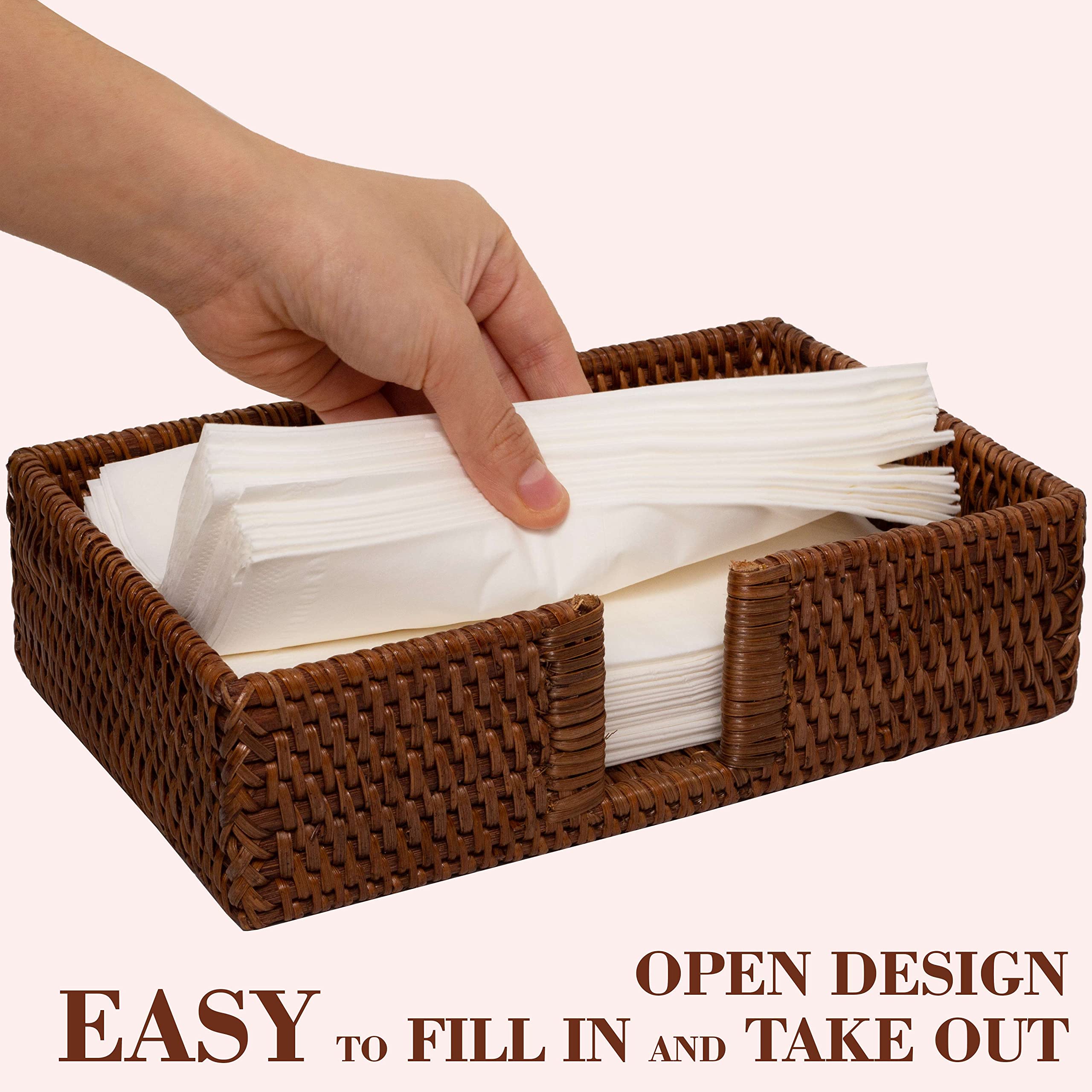 Rattan Guest Towel Holder For Bathroom Towel Caddy Rectangular Napkin Tray Wicker Toilet Tank Basket Dark Brown 9.4 x 5.9 x 2.4 inches Tissue Paper Hand Towels Storage Luncheon Kitchen Countertop