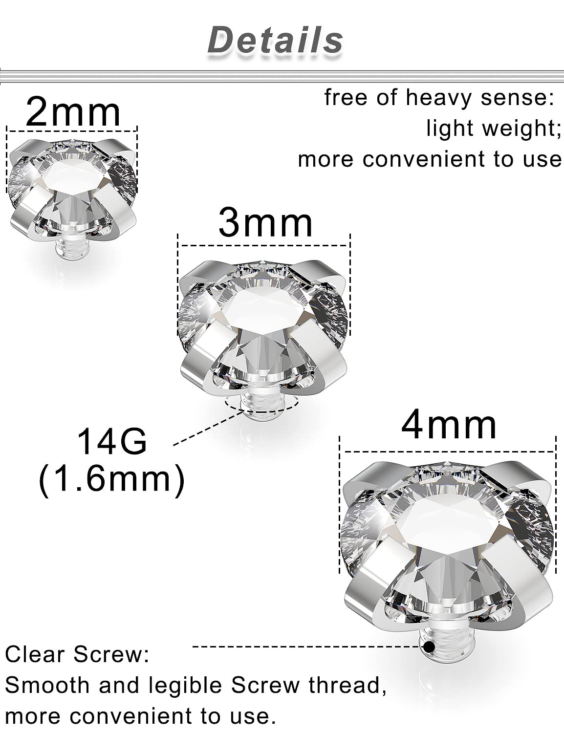 Ocptiy Dermal Piercing Jewelry Tops Base Kit 14G G23 Titanium Dermal Anchor Internally Threaded Stainless Surgical Steel Turquoise Opal Diamond Dermal Replacement Stud Piercing Ball Jewelry Women Men