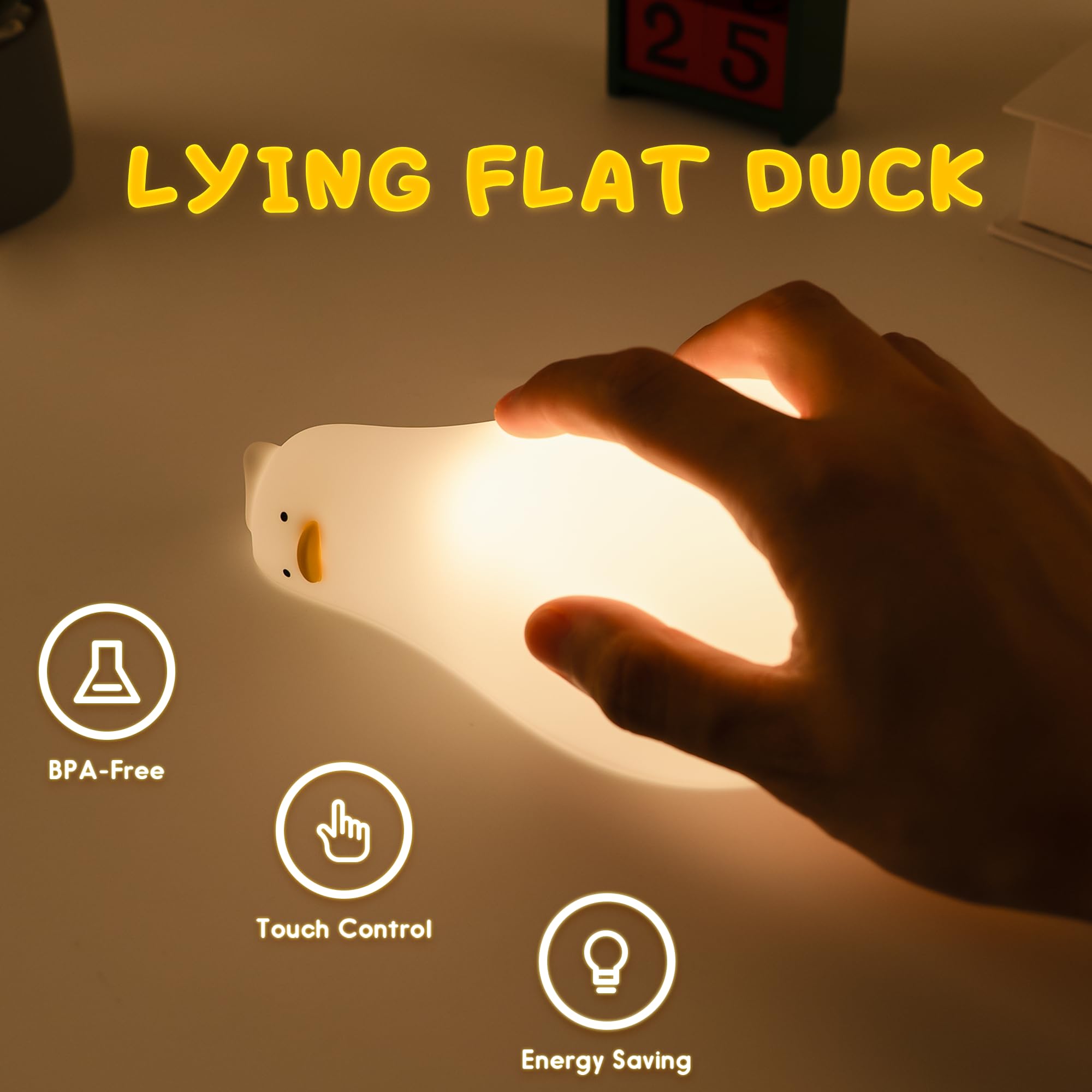 UNEEDE Reindeer Silicone Night Light for Kids, Cute Christmas Gift, Warm Yellow LED Light, Soft Touch, USB Rechargeable, 90-Day Warranty