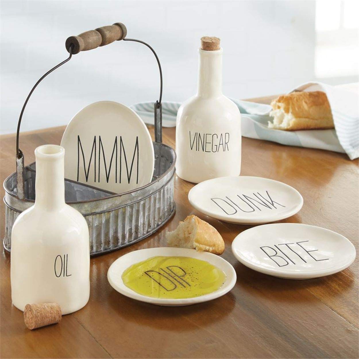 Mud Pie Ceramic Oil & Vinegar Appetizer Set in Tin Caddy
