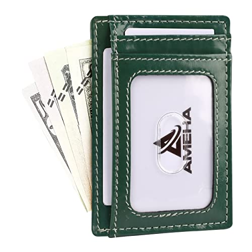 Minimalist Slim Wallet for Men, Front Pocket Real Leather Mens Wallets, RFID Blocking Business Credit Card Holder with ID Window (Slim Black)