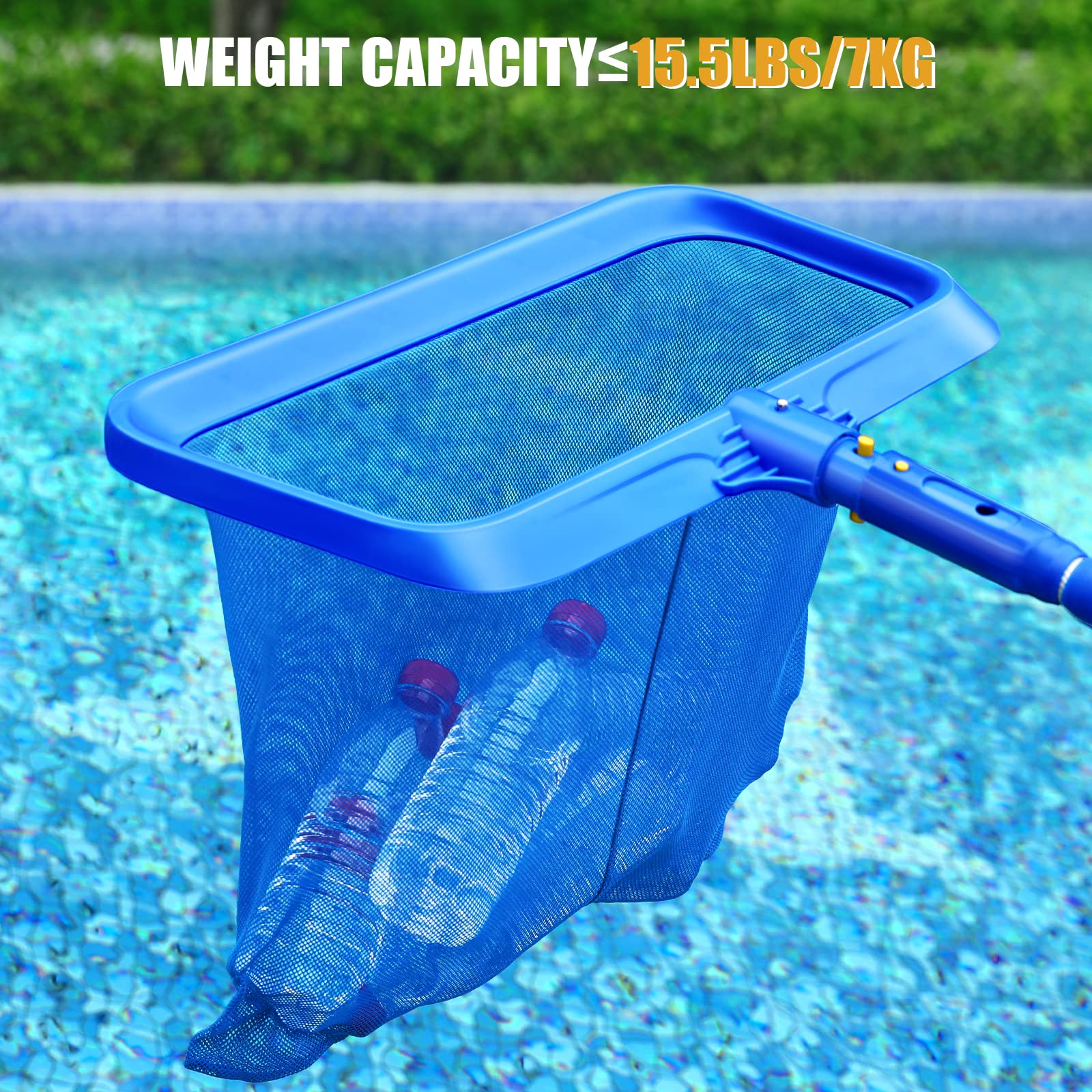 SORSWEET Pool Rake, Heavy Duty 17" Leaf Skimmer Net, Including EZ-Clip, Deep Bag Catcher, Pool Net for Cleaning Pool, Fits Standard 1-1/4" Pole, Pole Not Included