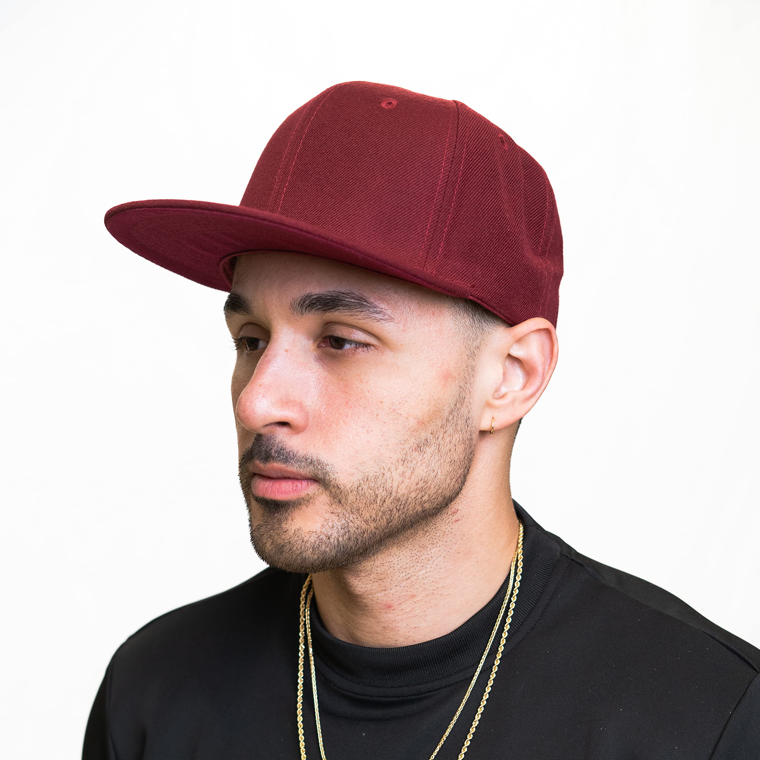 PLAIN GEAR Classic Flat Bill Hats for Men & Women Snapback Brim Hat - Blank Snap Back Solid Color with Snap Closure (Black)