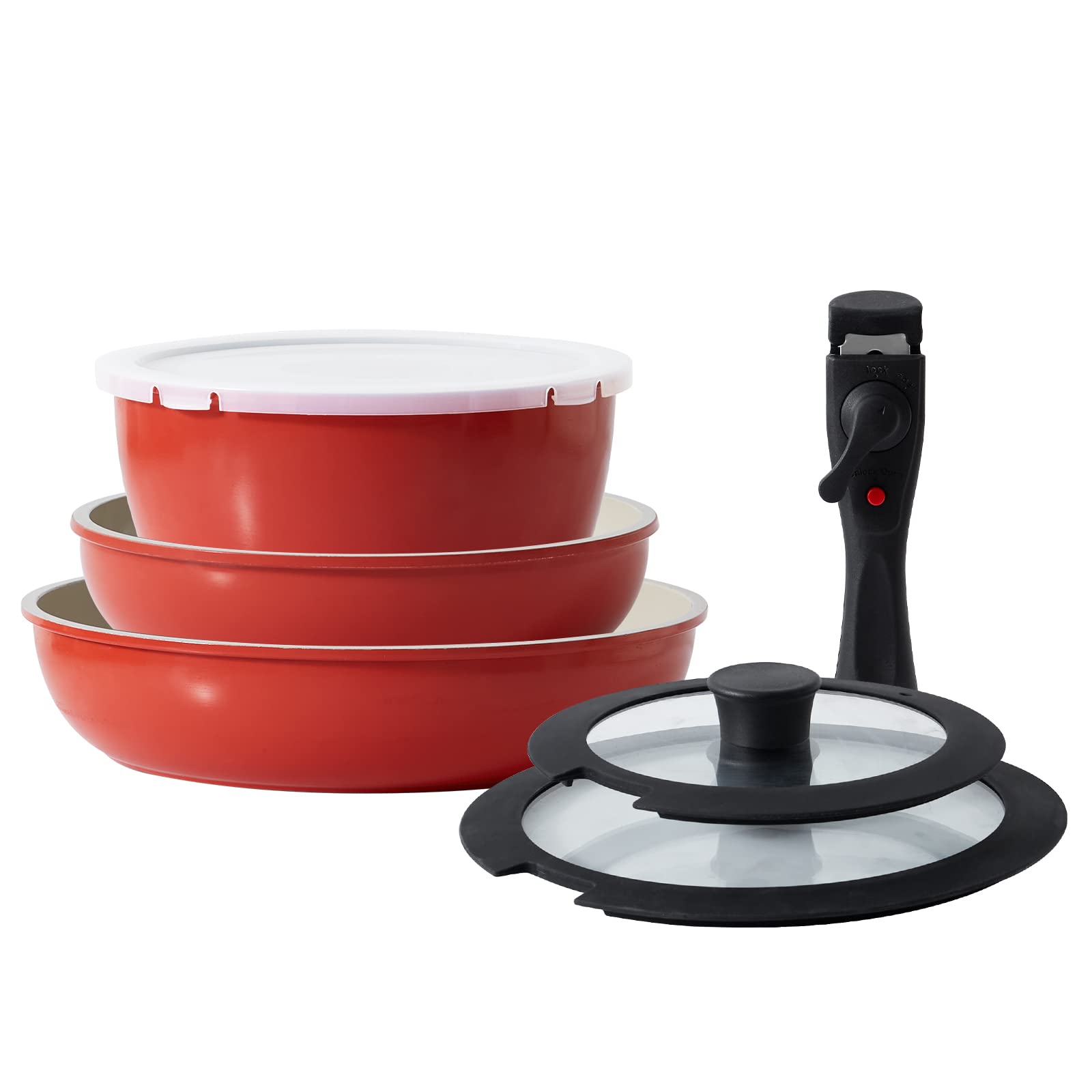 Pots and Pans with Removable Handle, Cookware Set with Ceramic Nonstick Coating, Suitble for Camping | RV, Dishwasher Safe | Ovens Safe | PFAS Free | PFOA Free, Orange
