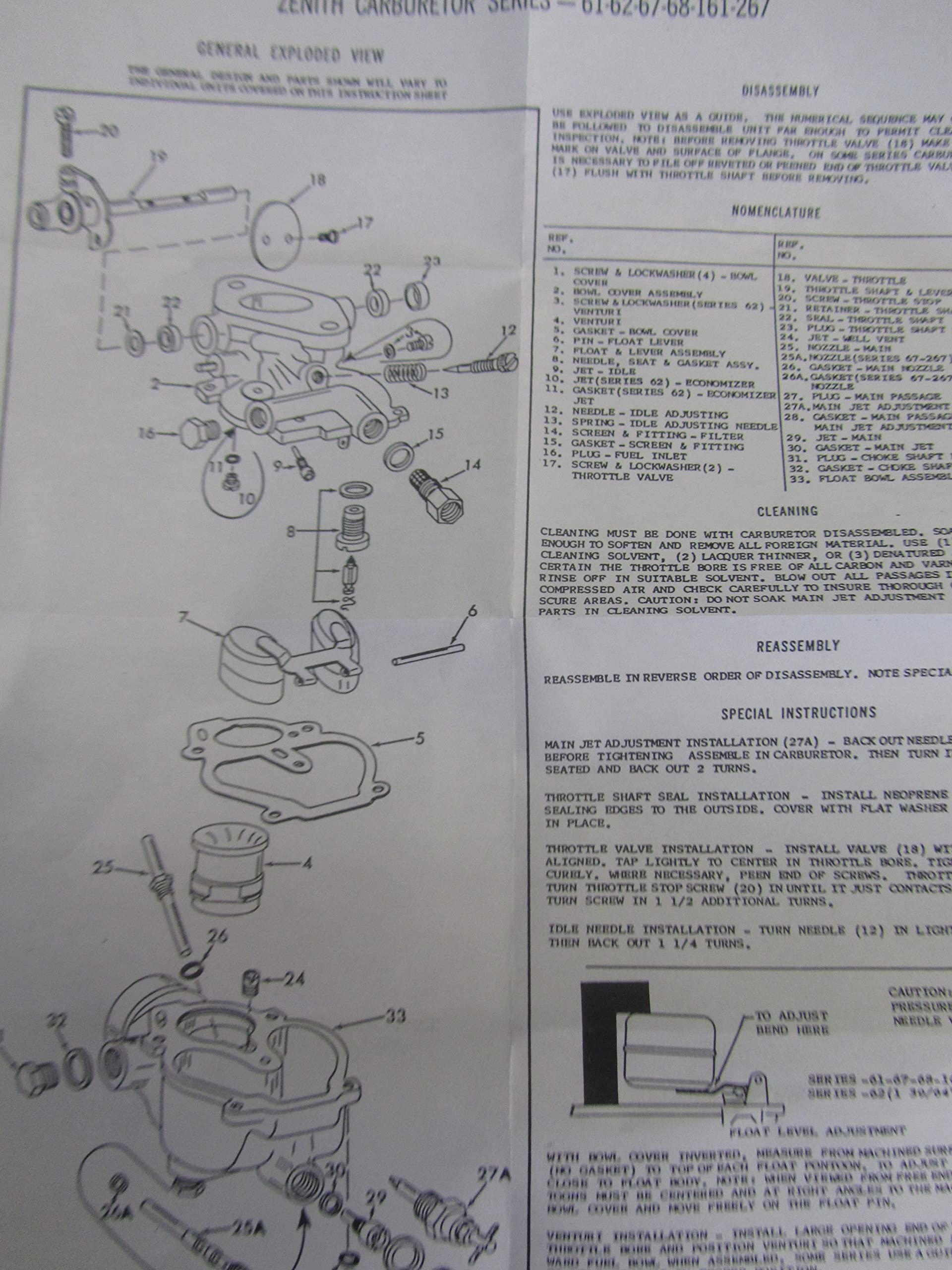 Sa200 High Speed Eng Lincoln Welder Zenith Carburetor Kit with Float