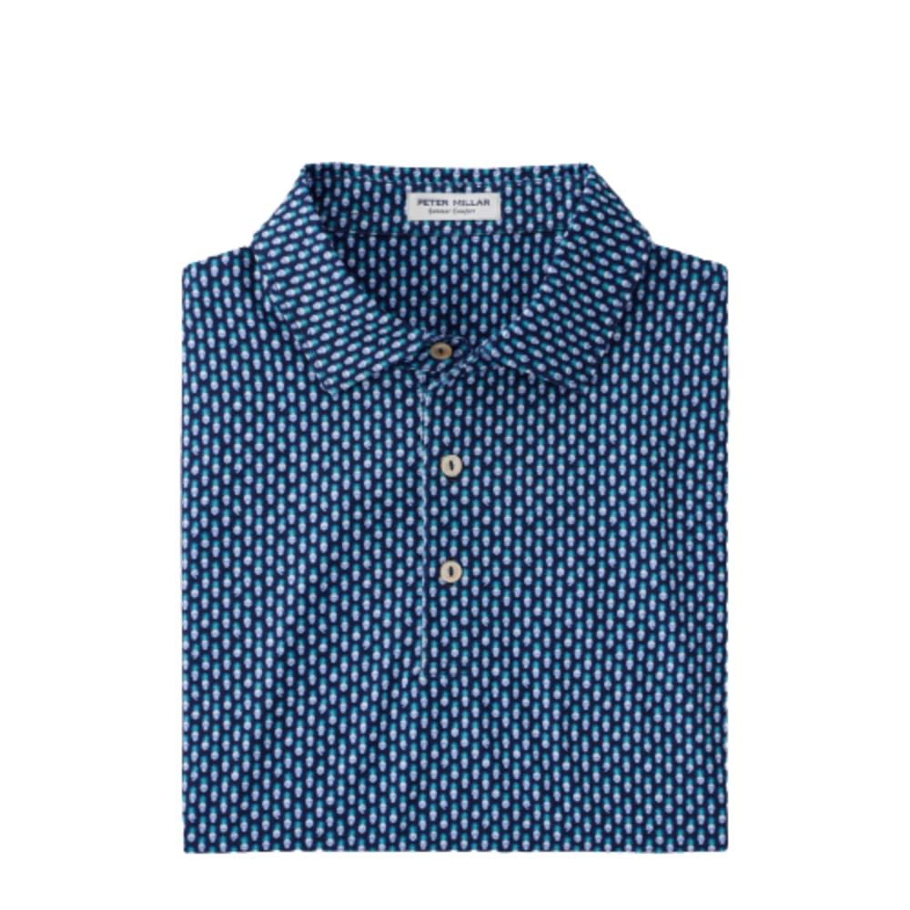 PETER MILLAR Mens Pina Skullada Performance Print Jersey Golf Polo - Navy L