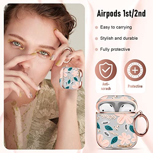 Youskin Airpod 1st&2nd Generation Case Flower Cute,AirPod 1&2 Case, Rose Golden Plating Airpods 2&1 Case for Men Women with Keychain,Shockproof Protective Case for AirPod 2 & 1,Blue Pink Flower