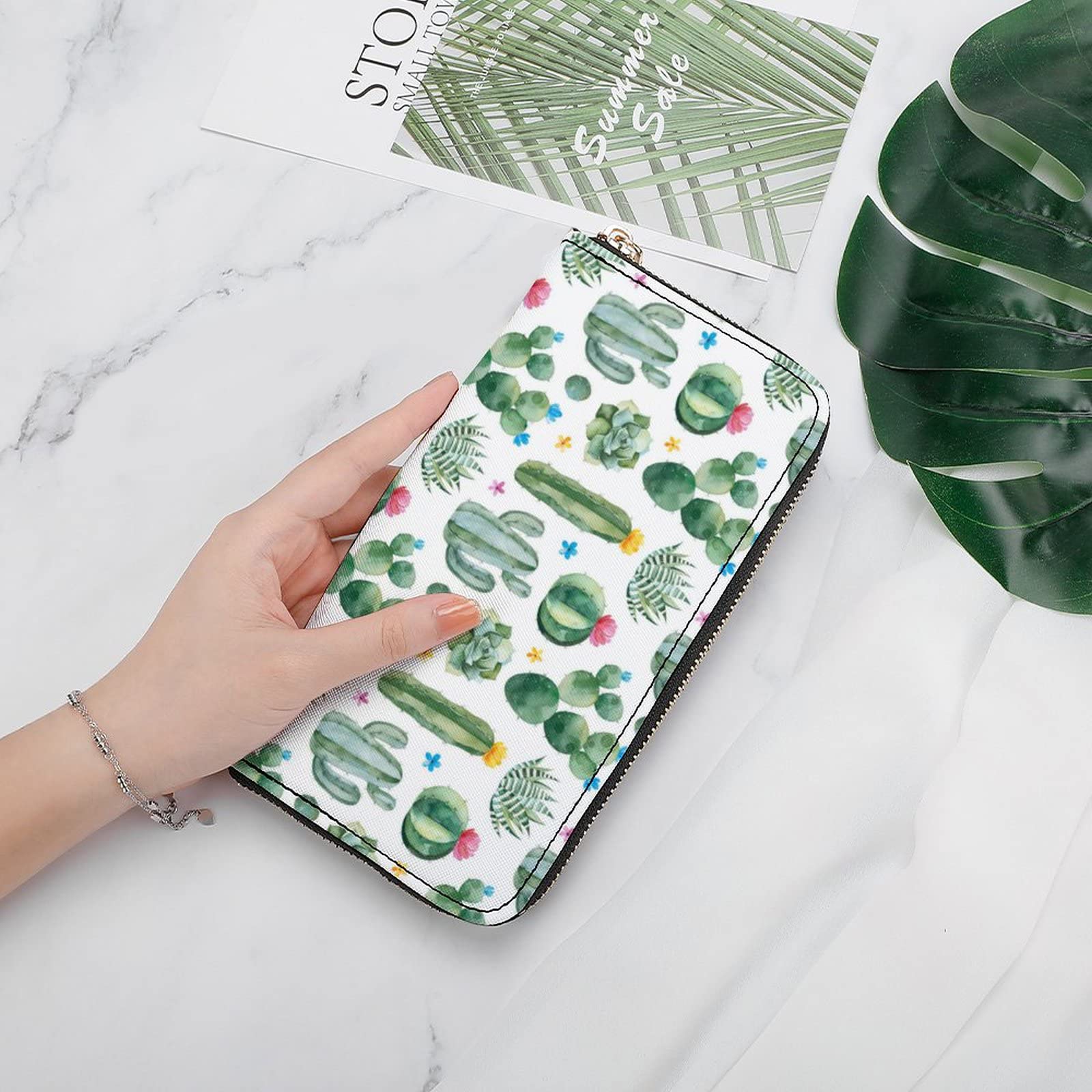 Qwalnely Cactus Wallet PU Leather, Cactus Purse Phone Money Credit Card Holder
