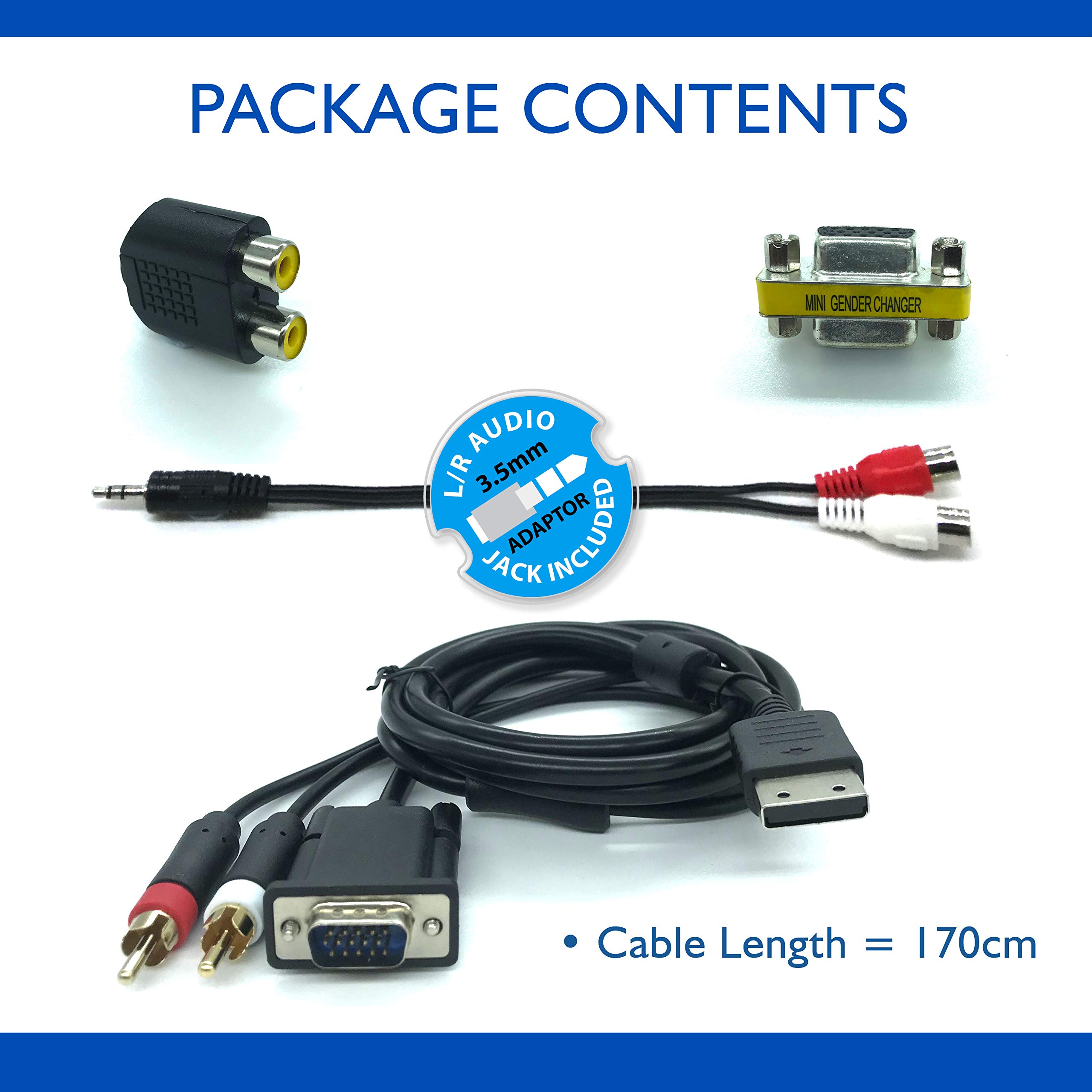 Kaico VGA Cable for use with Sega Dreamcast - Simple Plug and Play VGA Link cable compatible with Sega Dream Cast - VGA 480p Quality Image - AV VGA Cable for use with Sega DC DreamCast