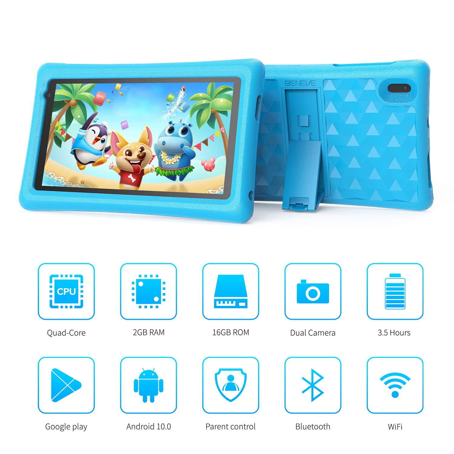 Kids Tablets, 7 inch Tablet for Kids Toddlers, Android Kids Tablet Children Tablet 2GB+32GB with Parental Control, Bluetooth, WiFi, Dual Camera, Google Play Store Pre Installed (Blue)