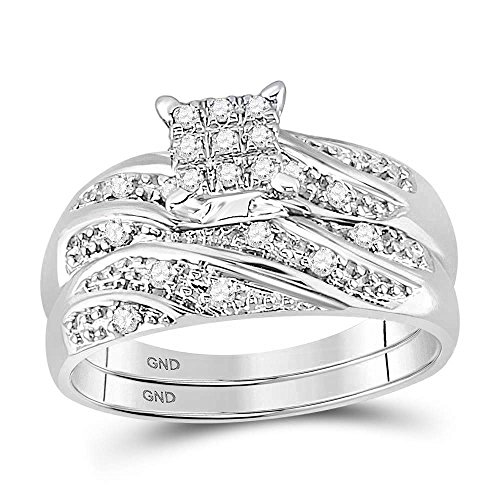 Jewels By Lux 10k White Gold Diamond Cluster Womens Mens Matching Trio Wedding Engagement Bridal Ring Set 1/4 Cttw Ring Size 11