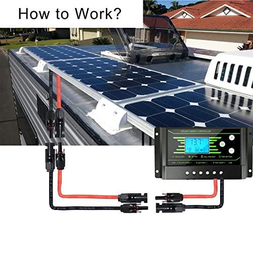Solar Panel Extension Cable 20FT - 20Feet 10AWG(6mm²) Solar Extension Cable Wire with Female and Male Connector,10Gauge 20FT Black & 20FT Red Solar Panel Wiring for RV Solar Panels, Home, Boat