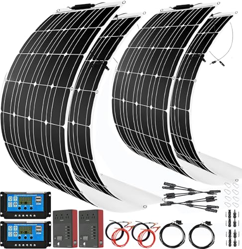 LOPMQRV 1600 Watt Solar Panel Kit,with 2Pcs 300 Watt Inverter 2pcs Charge Controller(40A) 4pcs 400 Watt Flexible Monocrystalline Solar Panel for 12-48V Battery Charging Car Camper RV Yacht