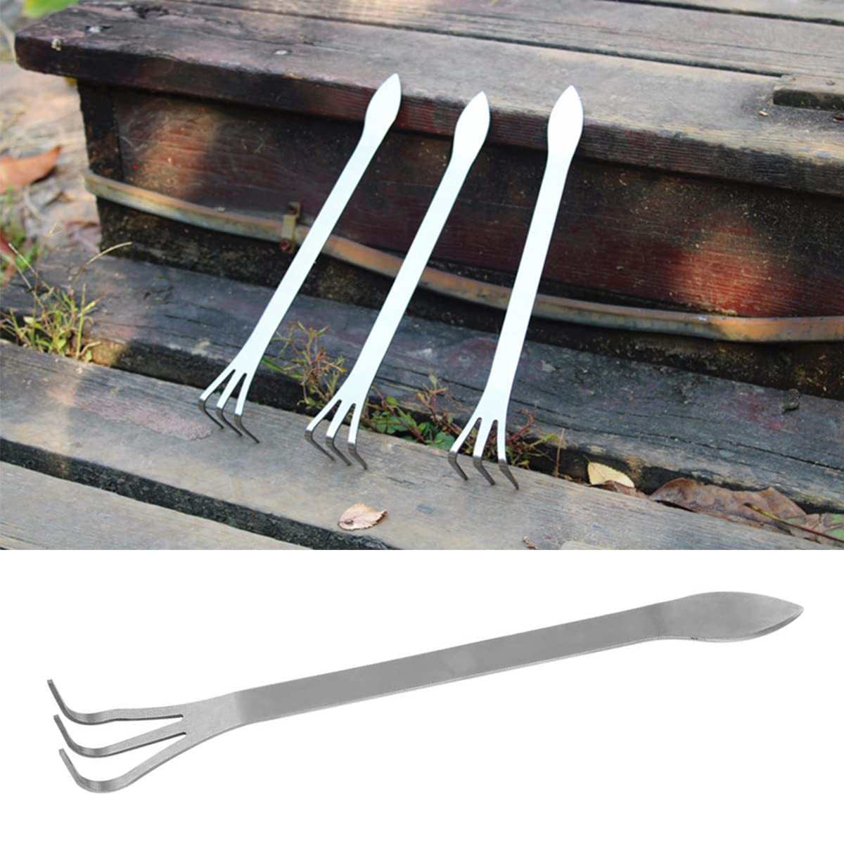 Stainless Steel Root Rake,Stainless Steel 3 Prong Root Rake Pick Loosen Soil Bonsai Tree Tool Set for Gardening Plants