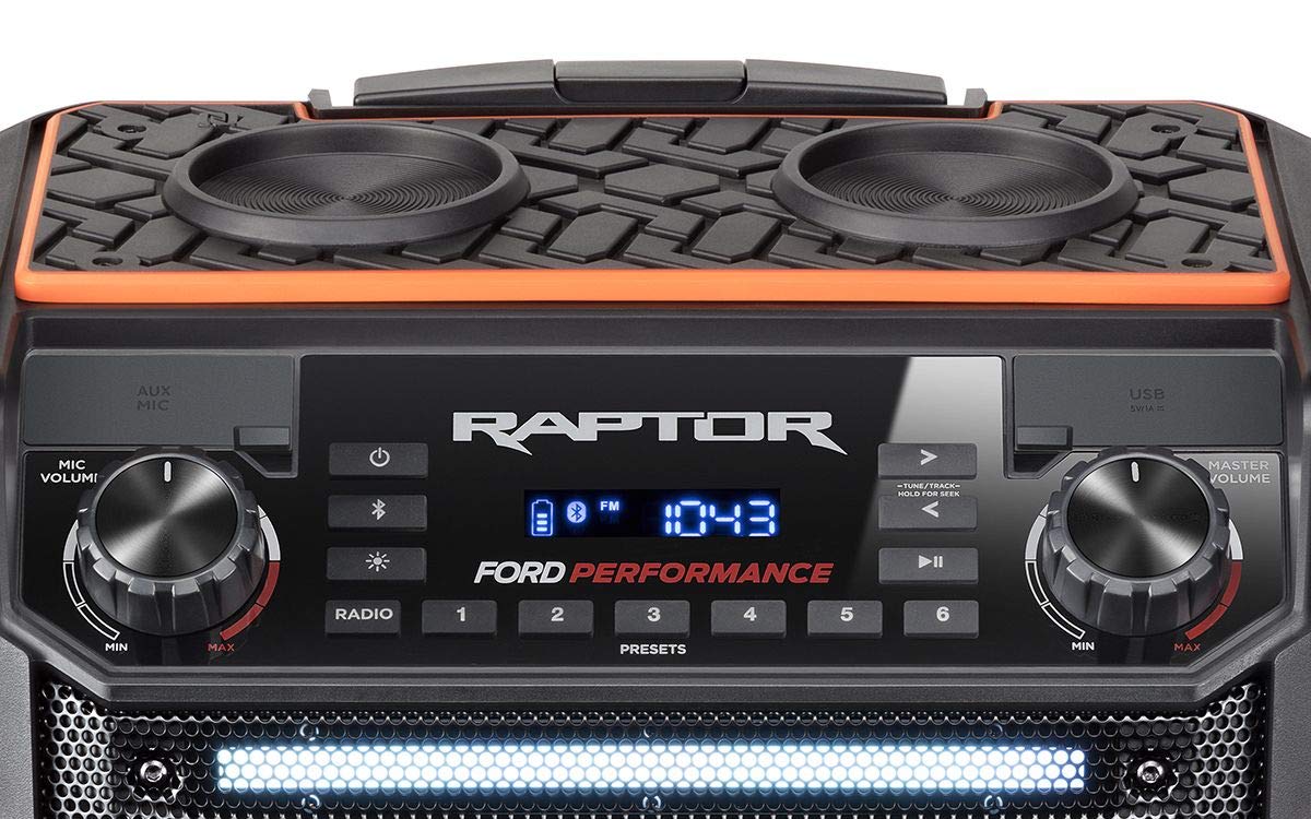 ION Audio Raptor | Ultra-Portable 100-Watt Wireless Water-Resistant Speaker with 75-Hour Rechargeable Battery, Bluetooth Streaming, AM/FM Radio and Multi-Color Light Bar