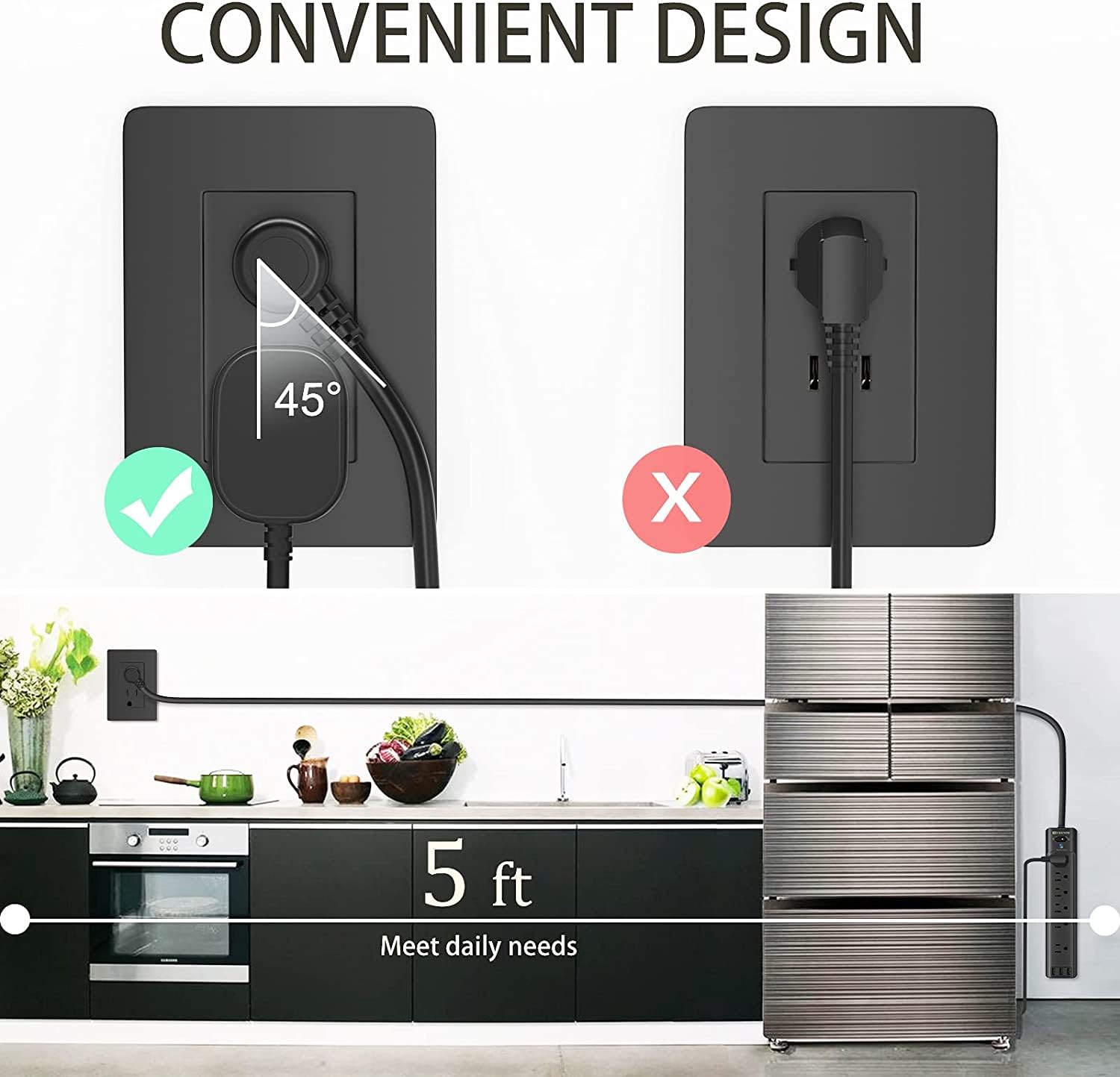 Power Strip 2-Pack, HITRENDS Surge Protector with 6 AC Outlets & 3 USB Charging Ports, 5 Feet Heavy Duty Extension Cord, 1875W/15A Multiplug for Home Office & Multiple USB Devices - Black