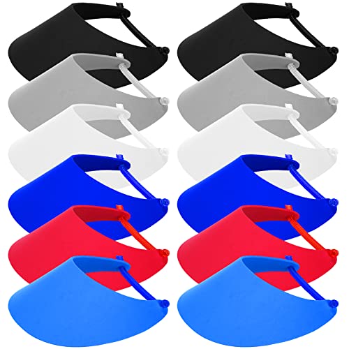 Retisee 12 Pcs Summer Foam Visors for Men Women Adjustable Foam Visors with Coil Bands Sun Visor Hat Golf Sun Protection Cap(Red, White, Black, Navy Blue, Gray, Blue)