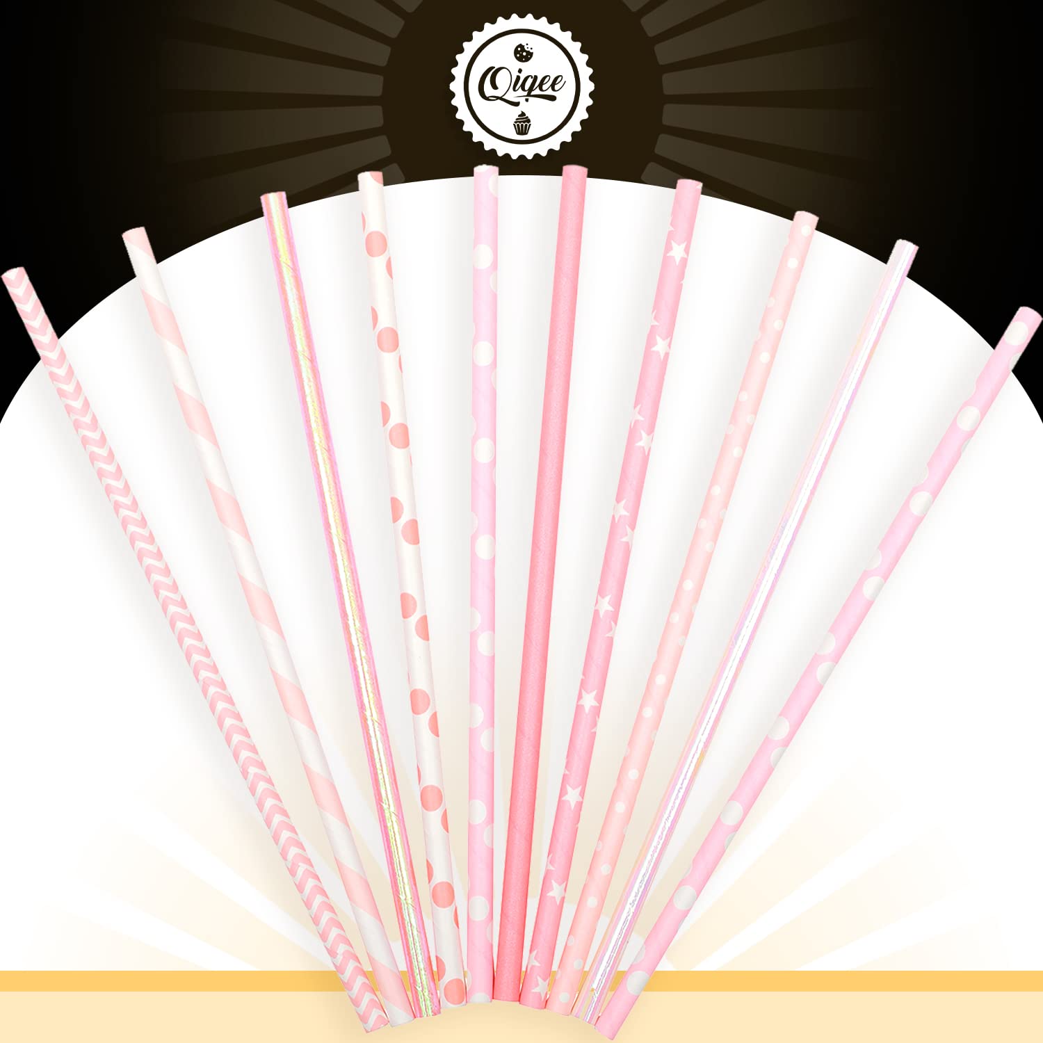 Pink Paper Straws for Drinking Pink Disposable Straws 150pcs Disposable Straws Bulk(10 Pattern) qiqee
