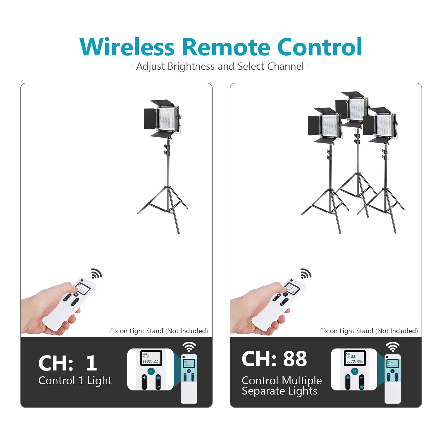 Neewer Advanced 2.4G 480 LED Video Light, Dimmable Bi-Color LED Panel with LCD Screen and 2.4G Wireless Remote