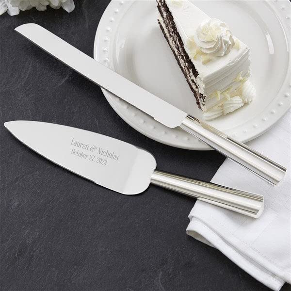 Personalization Universe Modern Engraved Wedding Cake Knife & Server Set - Personalized Gold Decor, Customizable with Names, Perfect for Cake Cutting & Serving at Weddings