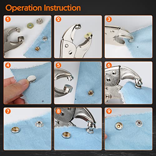Sopnom Heavy Duty Snap Fastener Tool (3 Replaceable Dies), Adjustable Snap Buttons Kit Tool with Pucher, Includes 10 Sets 15mm Snaps for Boat Cover, Replacing Metal Snaps, Boat Covers, Canvas, Tarps