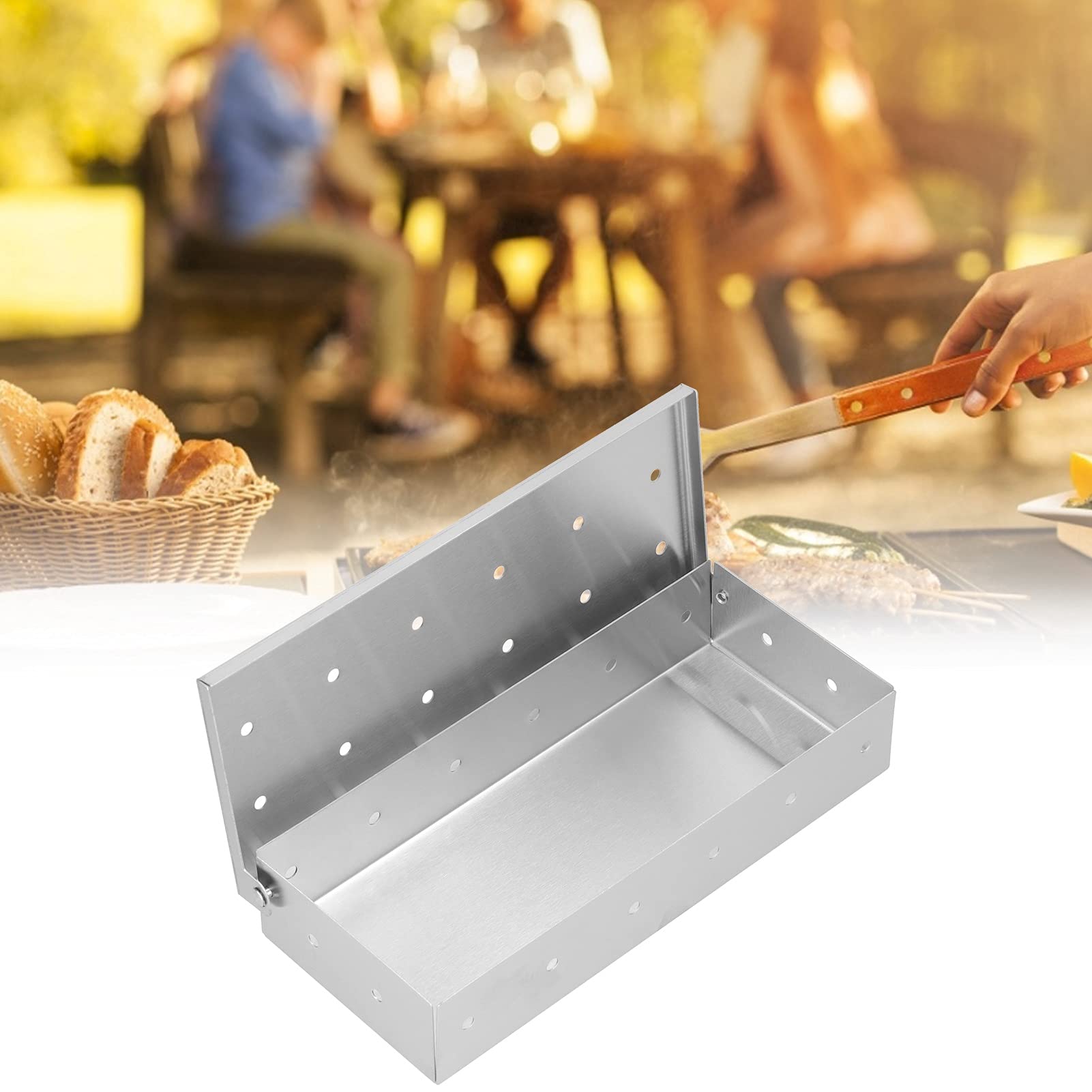 Jerys Smoker Box, Wood Chip Stainless Steel Barbecue Grill Box for Picnic for Party
