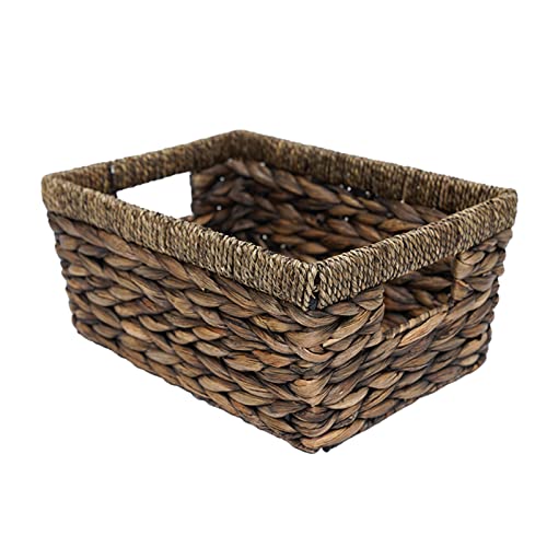 YRMT Wicker Woven Basket Water Hyacinth Storage Baskets for Organizing Medium Basket with Built-in Handles for Pantry Shelves Rectangular 13.8" x 9.8" x 6.3"