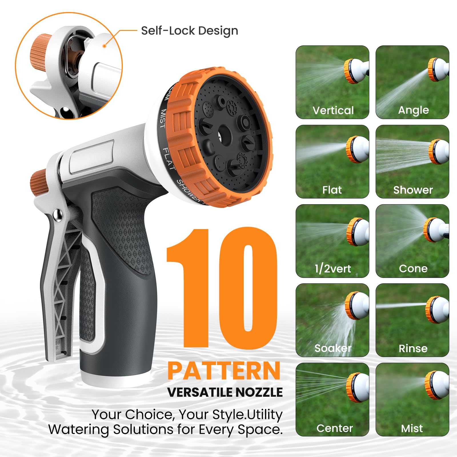Retractable Garden Hose Reel 100ft, 1/2"Reinforced Leak-proof Water Hose, 10-Pattern Hose Nozzle, Slow Rewinding, UV Resistant, Durable Brass Fittings, 3-Layer PVC Hose, 180° Swivel Bracket
