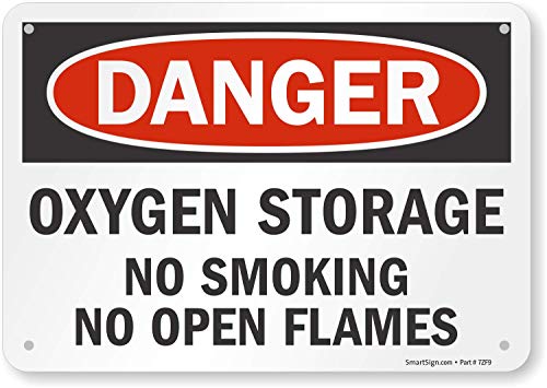 SmartSign - S-5904-PL-10 Danger - Oxygen Storage, No Smoking, Open Flames Sign By | 7" x 10" Plastic
