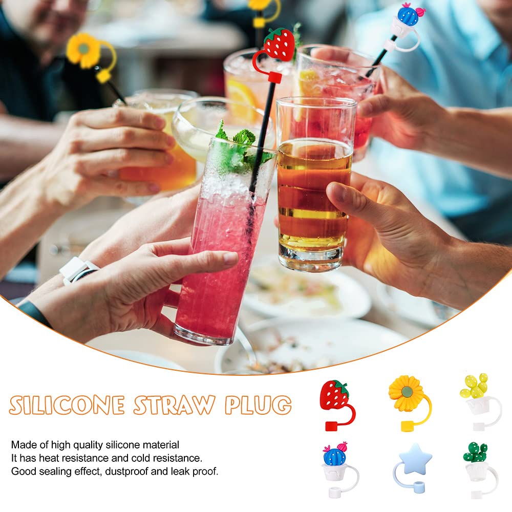 Silicone Straw Tips Cover for 8mm Drinking Straws,6 Pcs Reusable Straw Covers Cap,Lovely Fruit Straw Plug Dust-Proof Caps Straw Tips Lids Home Kitchen Use(6pcs-Style B)