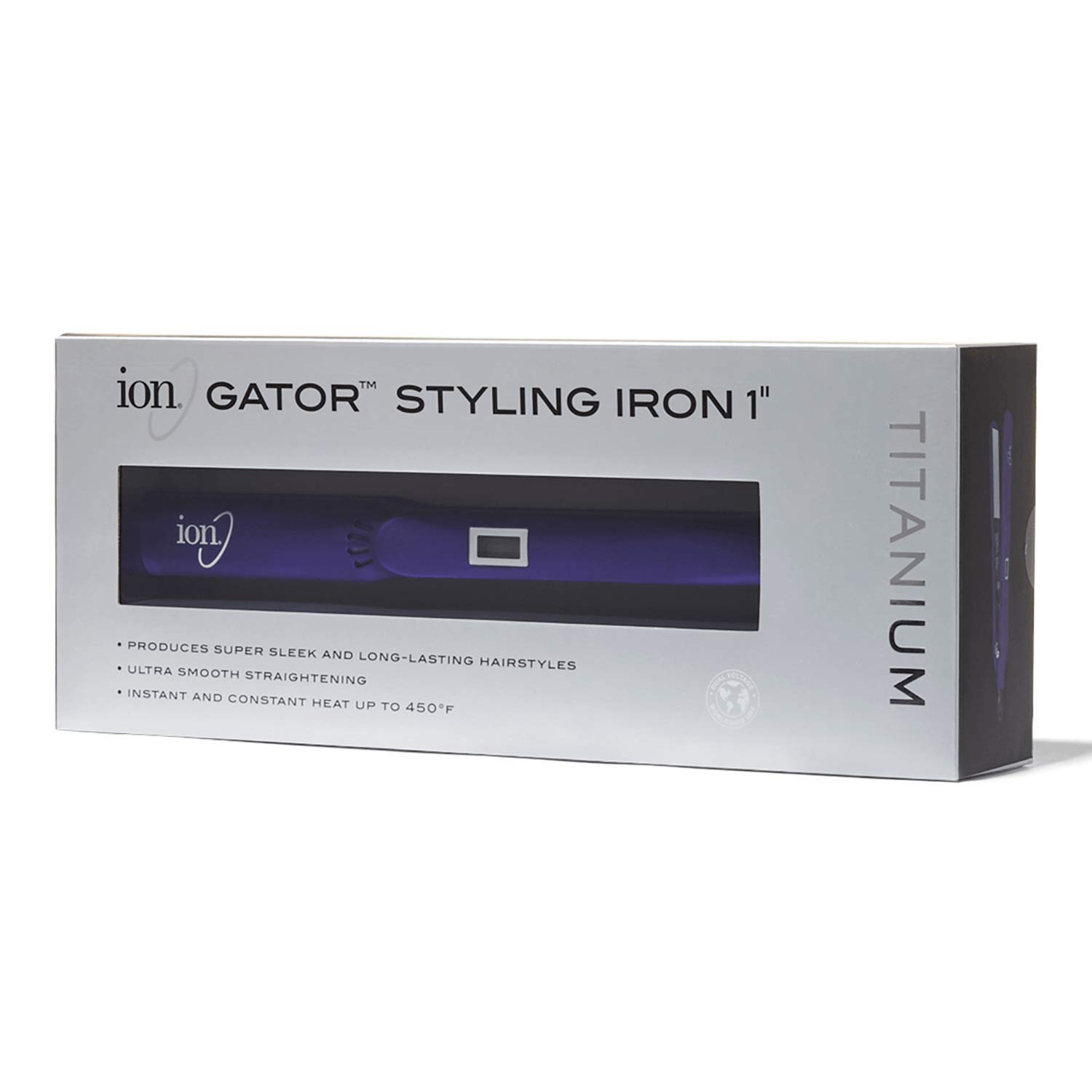 ion Titanium Gator Digital Flat Iron, 1 inch, Straighten, Curl, or Flip Hair, Heats up to 450°F, Digital Display, Dual Voltage