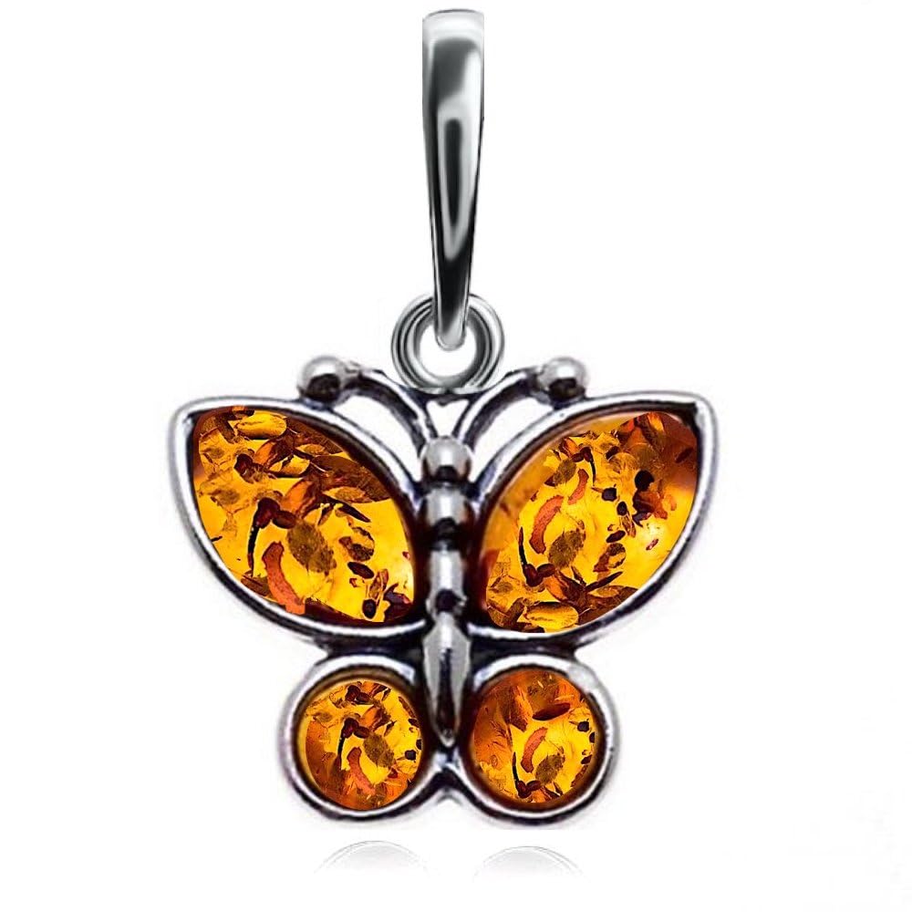 Ian and Valeri Co Amber Sterling Silver Butterfly Pendant Necklace 18 Inches