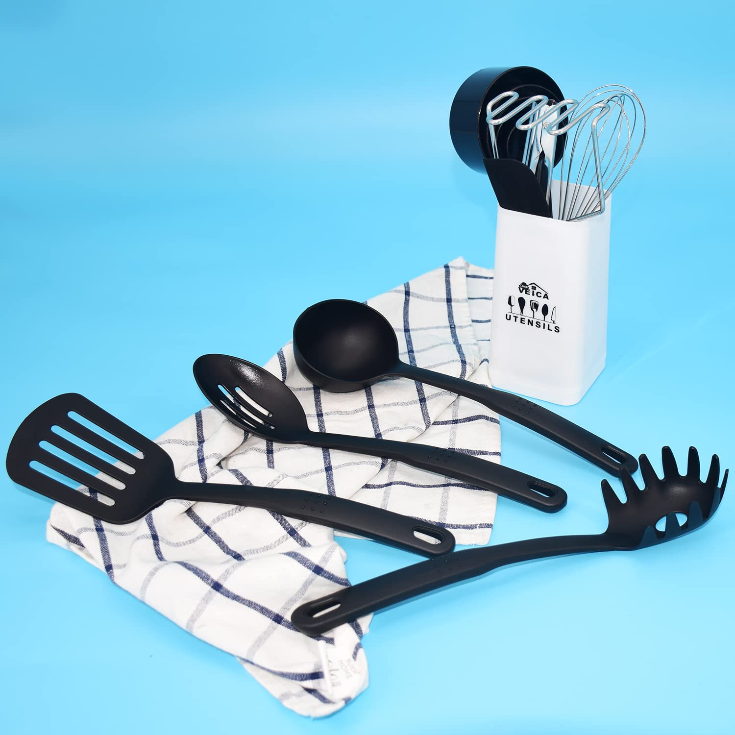 Kitchen Utensil Set-19 Pieces Cooking Utensils-Nylon Kitchen Utensils - Nonstick Cookware With Silicone Spatula Stainless steel Kitchen Tools Kitchen Gadgets Black