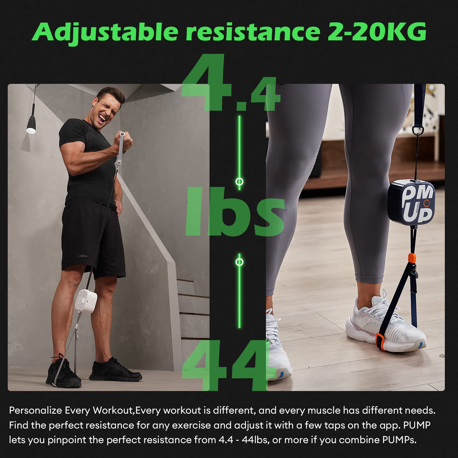 UNITREE Pump Pro Motor Powed Smart Pocket Gym System, 4.4-44lbs Resistance,Eccentric and Concentric Available, Arcade Style Games, One for All Training Demands, App Assist (Abyss Blue)