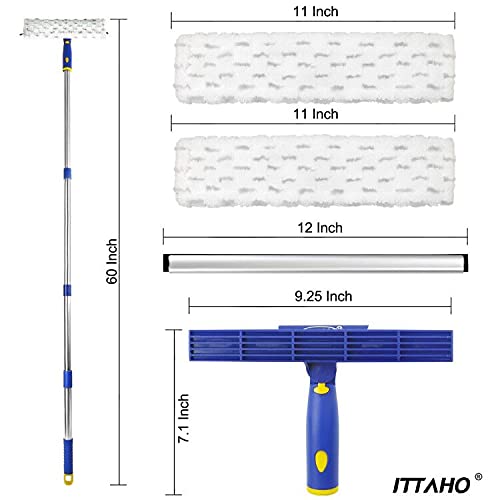 ITTAHO 53" Squeegee Window Cleaner, 2 in 1 Squeegee for Window Cleaning Tool Kit with Extension Pole, Window Cleaning Squeegee Kit for Shower Glass,Indoor,Outdoor High Window Cleaning-Two Pads