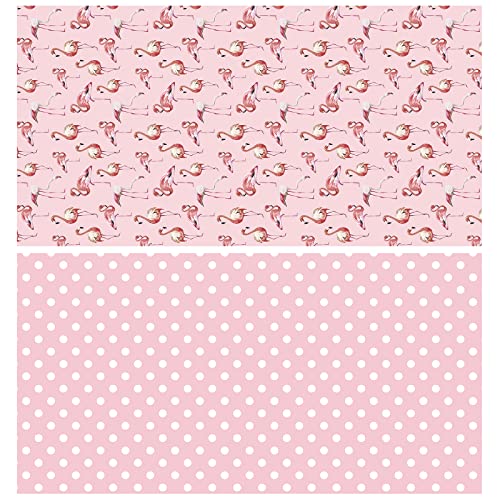 WRAPAHOLIC Reversible Wrapping Paper - Mini Roll - 17 Inch X 33 Feet - Flamingo and Polka Dot Design for Birthday, Holiday, Wedding, Baby Shower