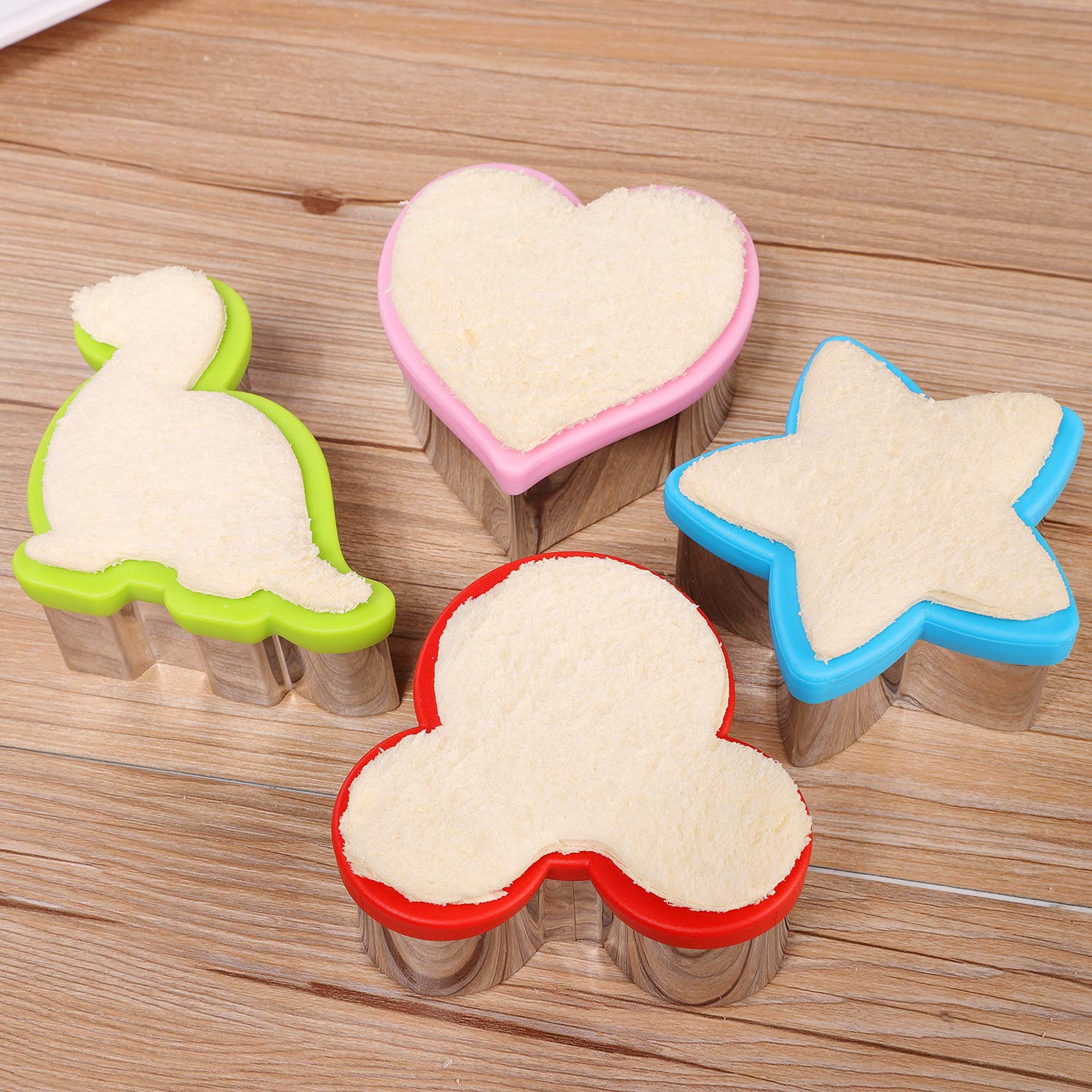 Stainless Steel Sandwiches Cutter set, Dinosaur & Heart & Star Shapes Sandwiches Cutter Cookie Cutter -Food Grade Cookie Cutter Mold for Kids (Big+Medium, 8pack)