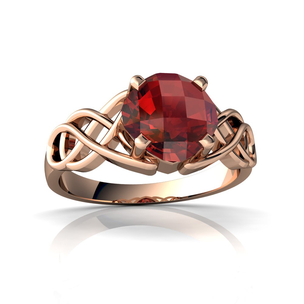 Jewels For Me 14kt Rose Gold Garnet 6mm Cushion Celtic Knot Ring - Size 8
