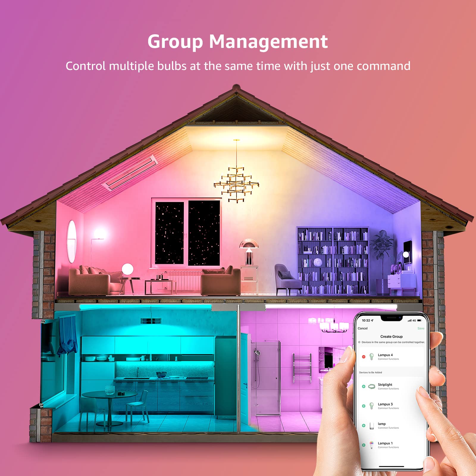 LE Smart Light Bulbs, LED Color Changing Lights, Works with Alexa and Google Assistant, RGB & Soft Warm White, 60 Watt Equivalent, Dimmable with App, A19 E26, No Hub Required, 2.4GHz WiFi Only