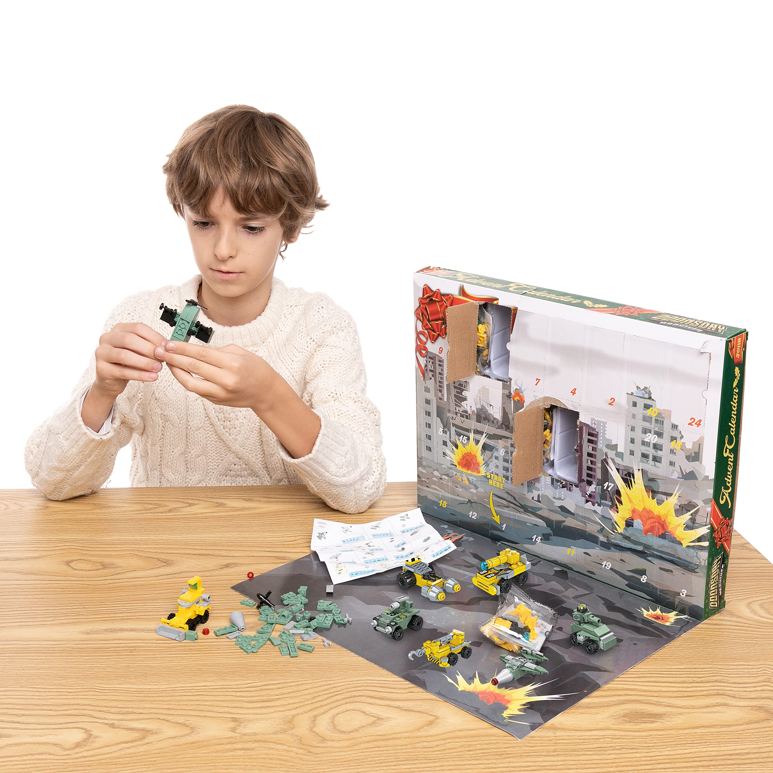 JOYIN 2021 Christmas Advent Calendar 24 Days Countdown Calendar with Construction Vehicle Cars and Military Fighter Building Blocks
