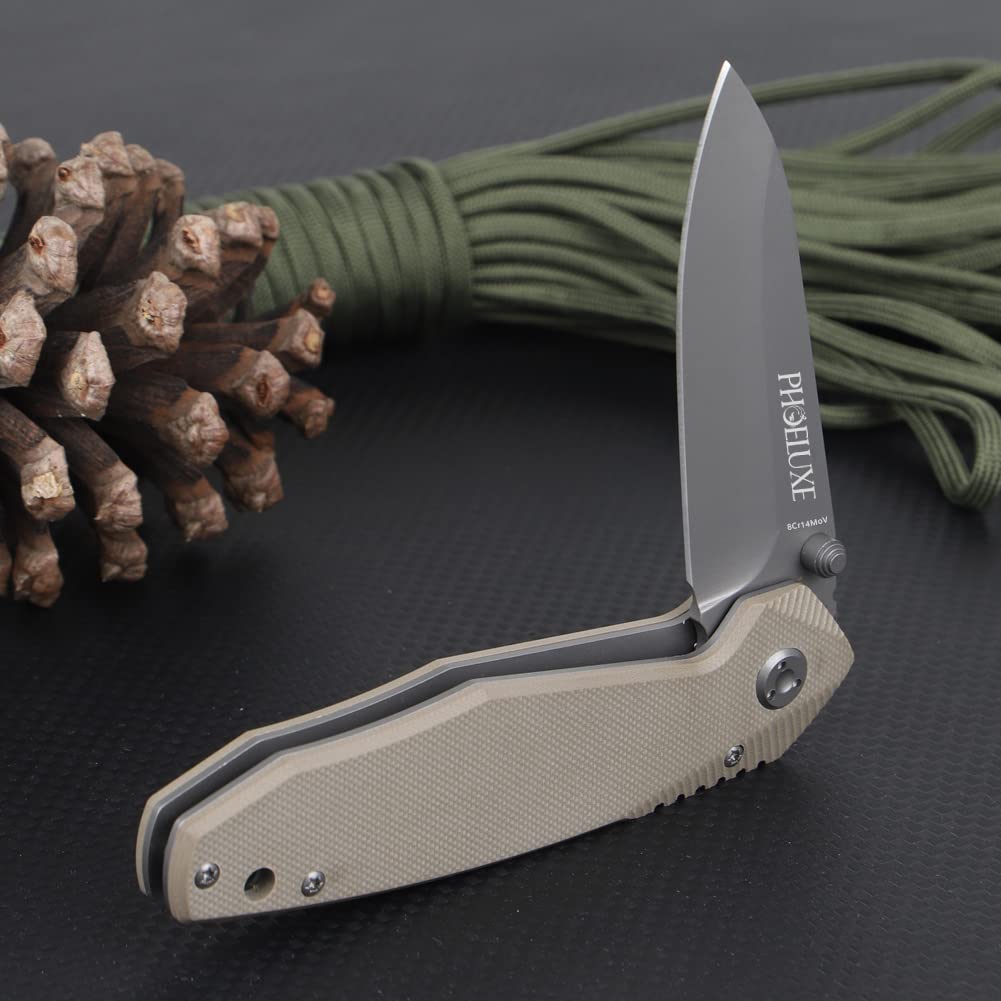 PHOELUXE Pocket Folding Knife –EDC Knife,Tactical Knife,Hunting Knife. Primrose Yellow G10 Handle 8Cr14Mov Blade. Thumb stud Assisted Opening Knifes with Liner Lock and Pocket Clip. Good for Hiking,Indoor,Camping and Outdoor Activities