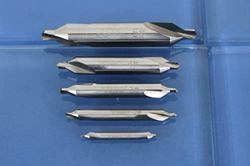TEMO 5 pc Lathe Mill Combined Center Drill 60 Degree Countersink (Sizes 1# 2# 3# 4# 5#)