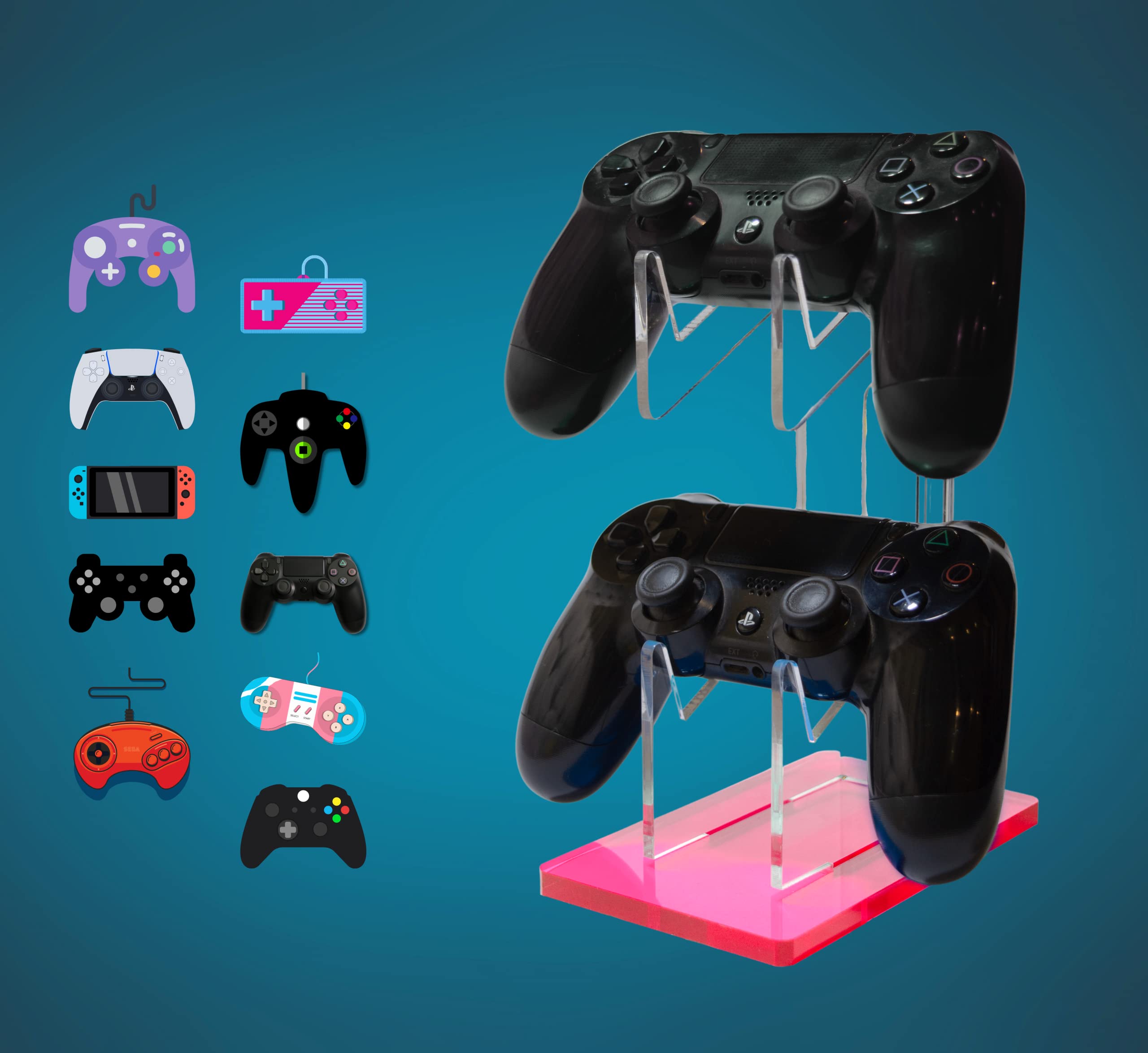 PhoeniXeries Universal Dual Controller Holder for PS4, PS5, Xbox ONE, Switch, Dual Controller Stand, Dual Controller Desk Organizer (Pink)