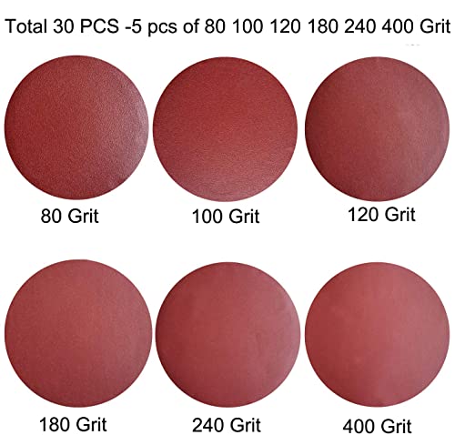 Sackorange 30 PCS 9" Premium PSA Sanding Discs Set- 5 Each of 80, 100, 120, 180,240, 400 Grit - 9 Inch Self Adhesive Stickyback Sandpaper Discs for Drywall, Floor, Woodworking, Metal