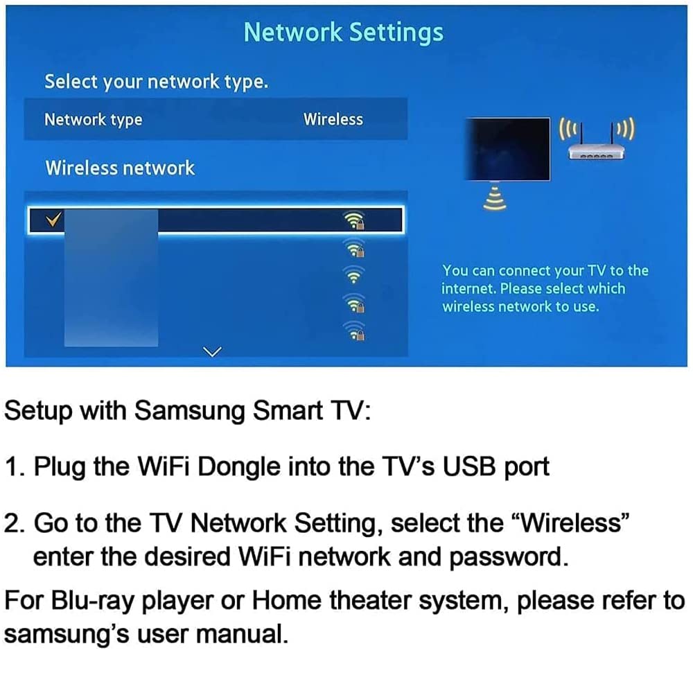 WiFi Adapter TV LAN for Samsung Smart TV, Wireless Capable WLAN USB, Compatible WIS12ABGNX WIS09ABGN