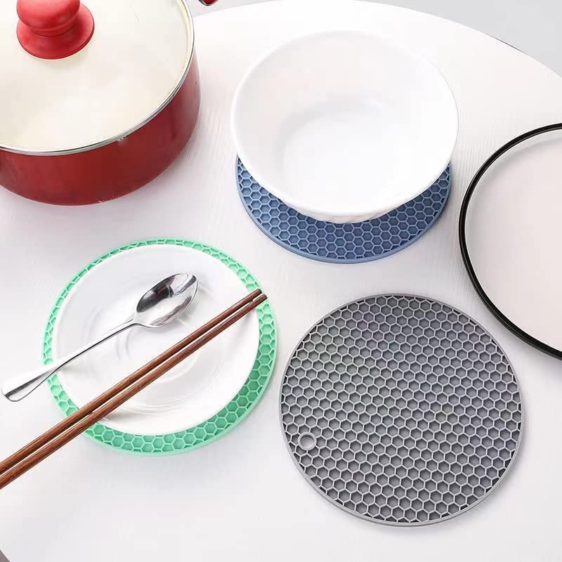 Silicone Trivet Mats - 4 Heat Resistant Pot Holders, Multipurpose Non-Slip Hot Pads for Kitchen Potholders, Hot Dishers, Jar Opener, Spoon Holder, Food Grade Silicone,Easy to wash and Dry(Nordic Grey