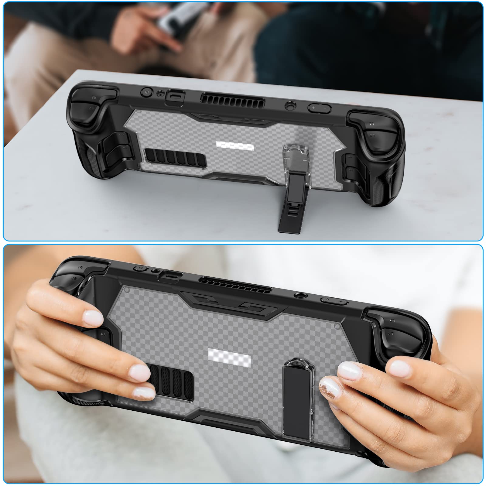 Protective Case Set for Steam Deck - Full Body TPU+PC Case Cover with Kickstand, Ultra HD Tempered Glass Screen Protectors Accessories kit for Steam Deck