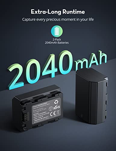 NP-FZ100 Camera Battery, Compatible for Sony A7iii, A7R V, Alpha A7C,A7R III, A7R IV, A9/A9S,A6600,A7R3 A7S III, A7R III,Alpha 9/9S, 2-Pack Replacement Battery Charger Set, Type C & Micro USB Ports
